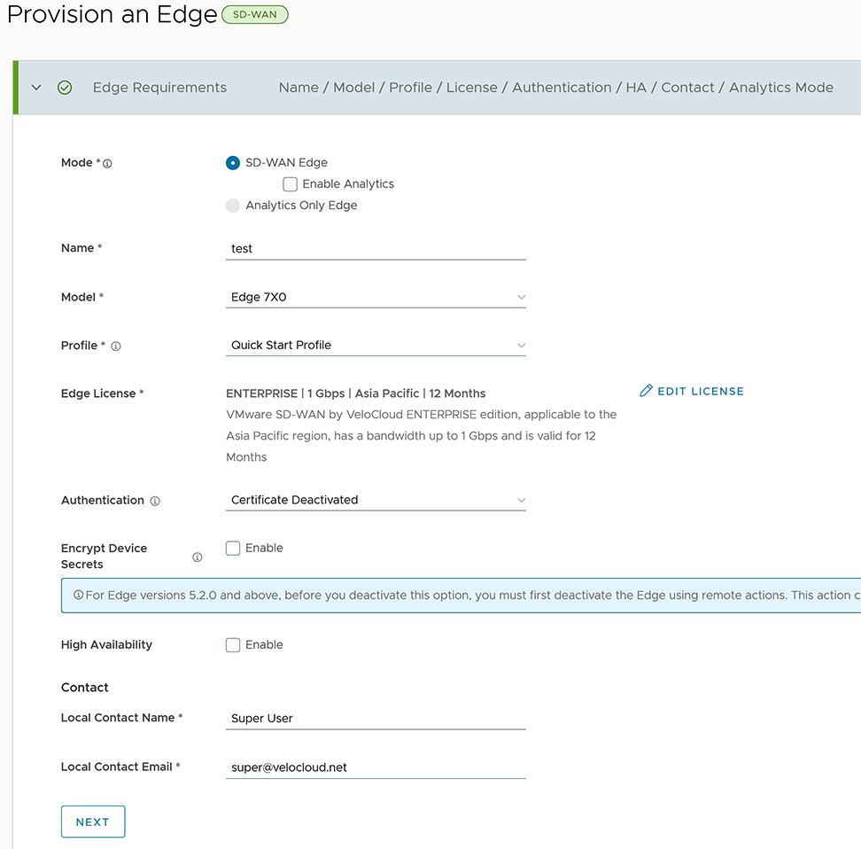 VeloCloud SD-WAN 6.4 - Administration Guide - Provision a New Edge - Arista